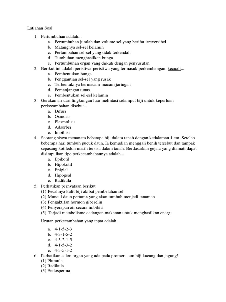 Latihan Soal Pertumbuhan Dan Perkembangan | PDF