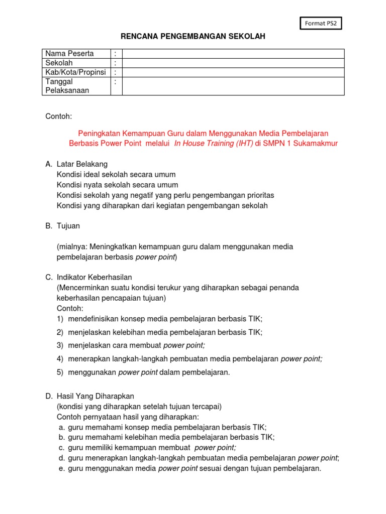Form PS2 PSRENCANA PENGEMBANGAN SEKOLAH | PDF