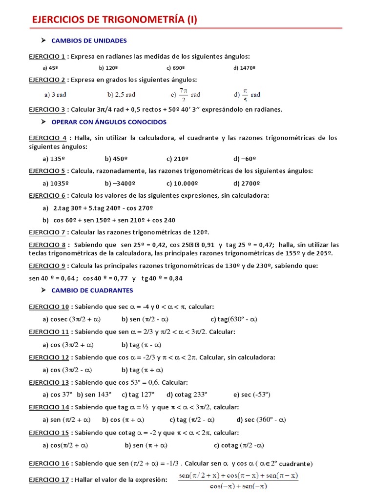 Tema 4 2 Ejercicios Trigonometria | PDF | Análisis complejo | Objetos ...