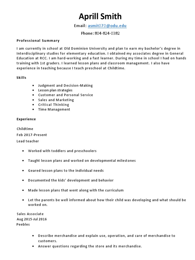 Aprill Smith Updated | PDF | Lesson Plan | Preschool