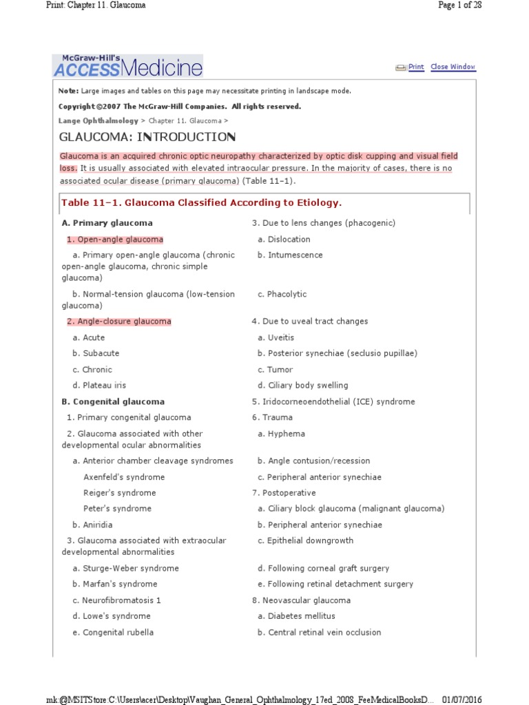 Glaucoma: Introduction: Table 11-1. Glaucoma Classified According To Etiology | PDF | Glaucoma ...