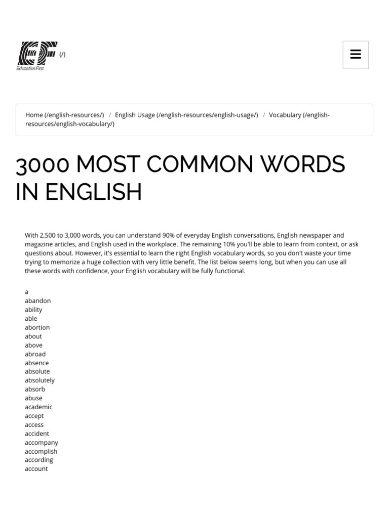 3000 Most Common Words in English - Vocabulary Lists - Learn English ...