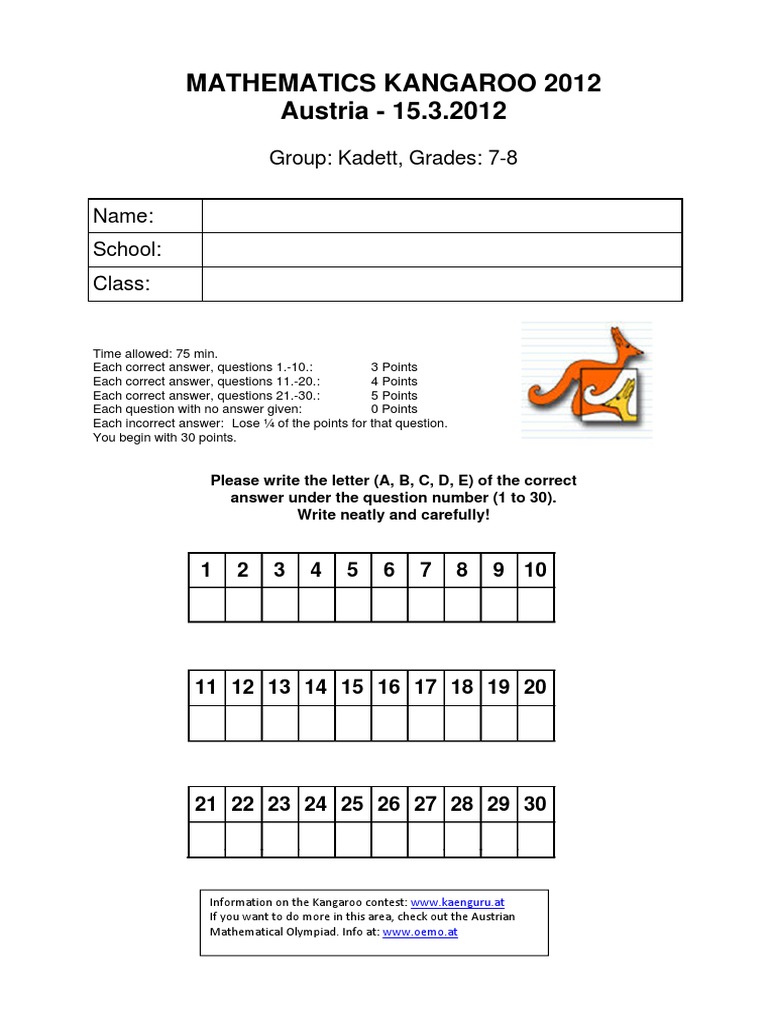 Math Kangaroo 12 | PDF | Triangle | Euclidean Plane Geometry