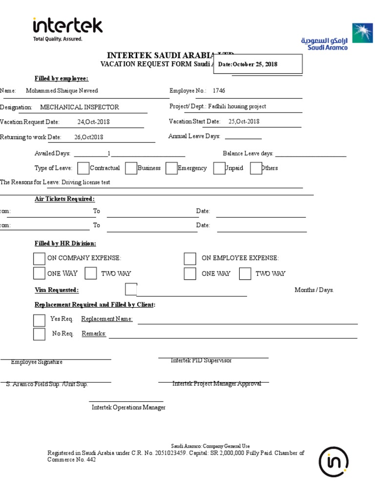 Vacation Form | PDF