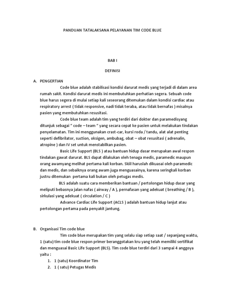 Panduan Tatalaksana Pelayanan Tim Code Blue | PDF