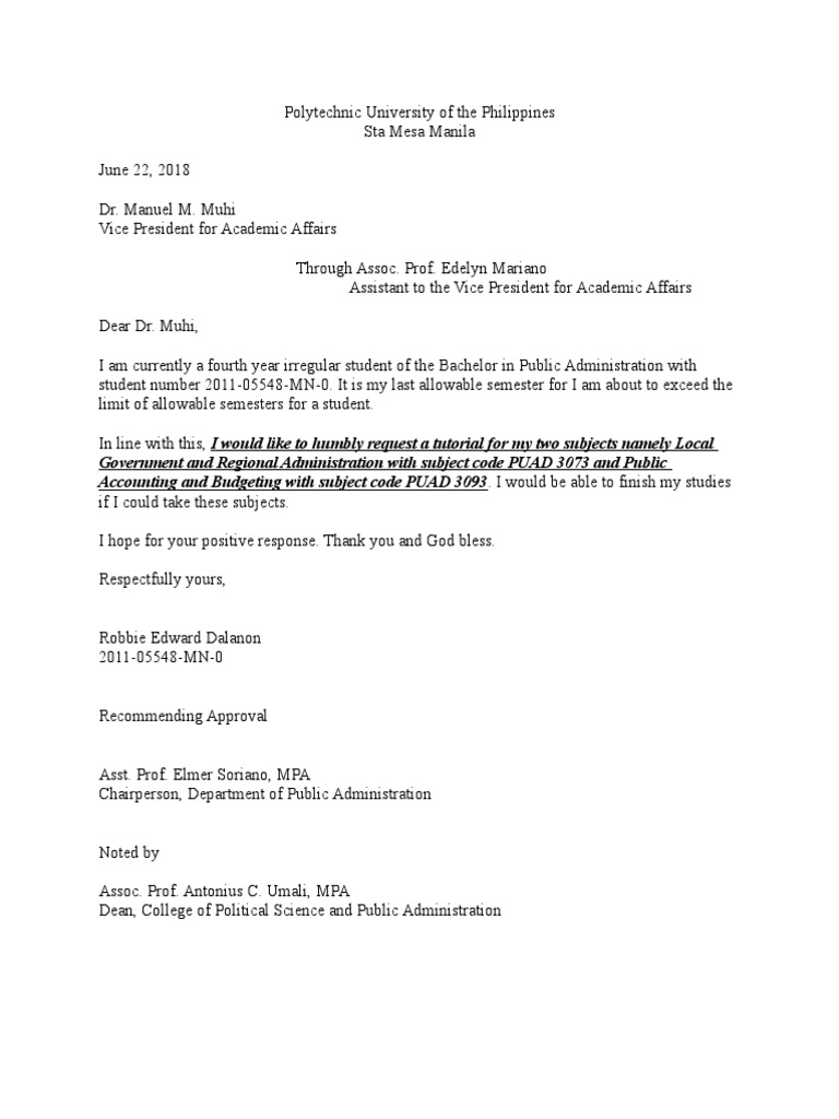 Letter To Vpaa | PDF