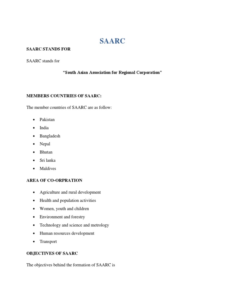 An Overview of the South Asian Association for Regional Cooperation ...