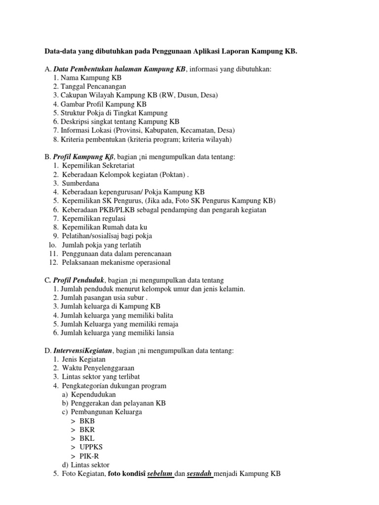Data Profil Kampung KB | PDF