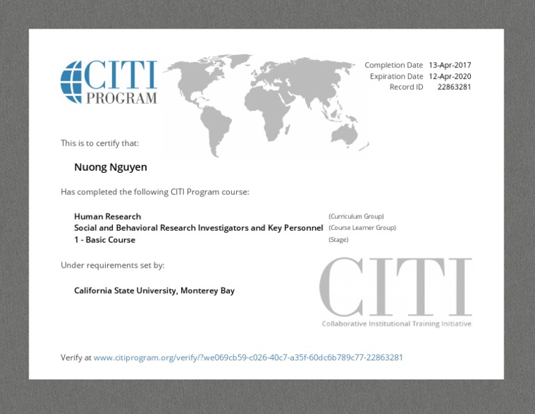Human Research Certificate | PDF