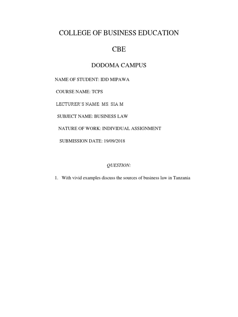 College of Business Education CBE: Dodoma Campus | PDF | Corporate Law ...