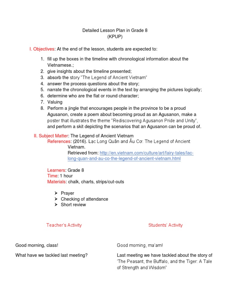 Lesson Plan in Legend of Ancient Vietnam | PDF | Vietnam