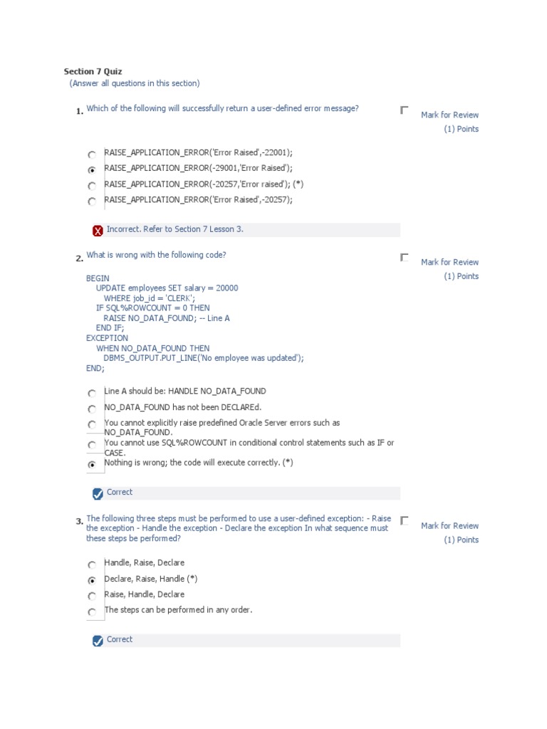 Section 7 Quiz | PDF | Pl/Sql | Sql