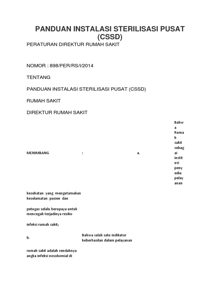 Panduan Instalasi Sterilisasi Pusat CSSD | PDF