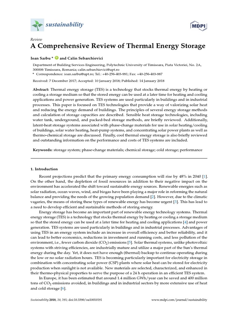 A Comprehensive Review of Thermal Energy Storage | PDF | Solar Power ...