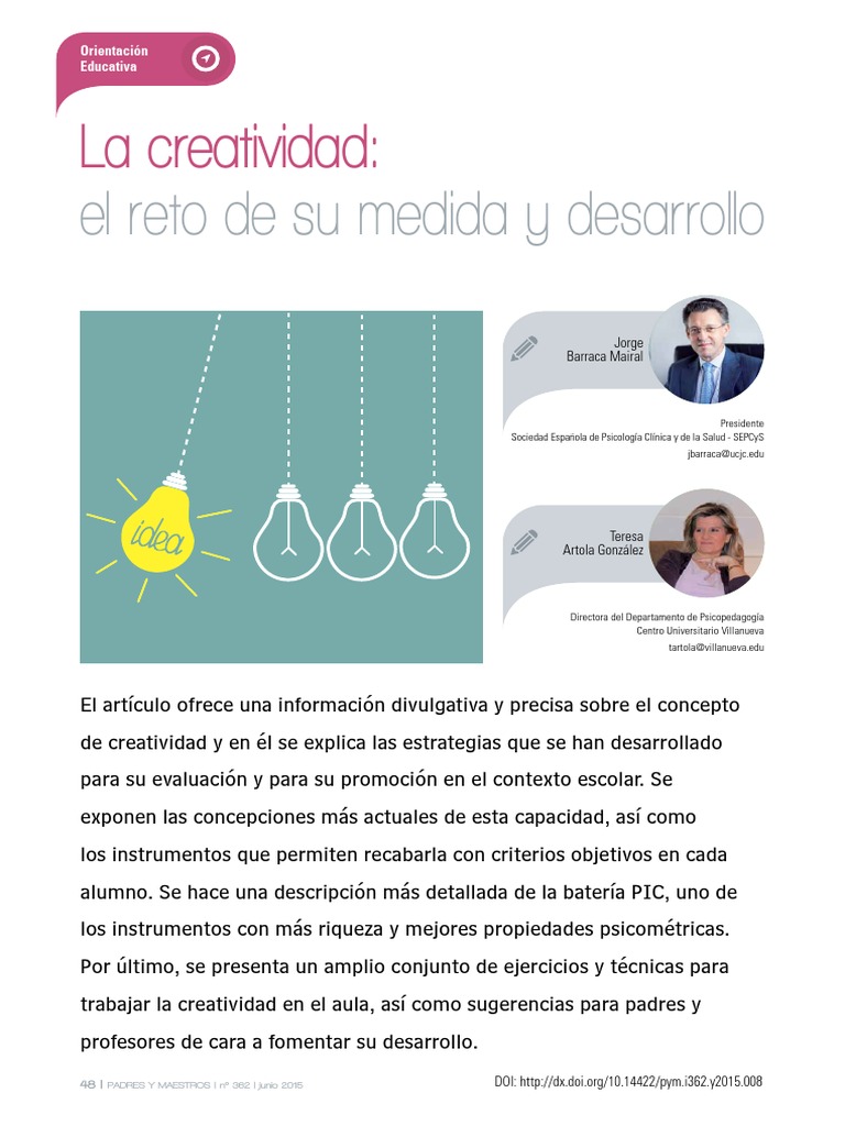 Fomentando la Creatividad en Educación | PDF | Creatividad | Sicología