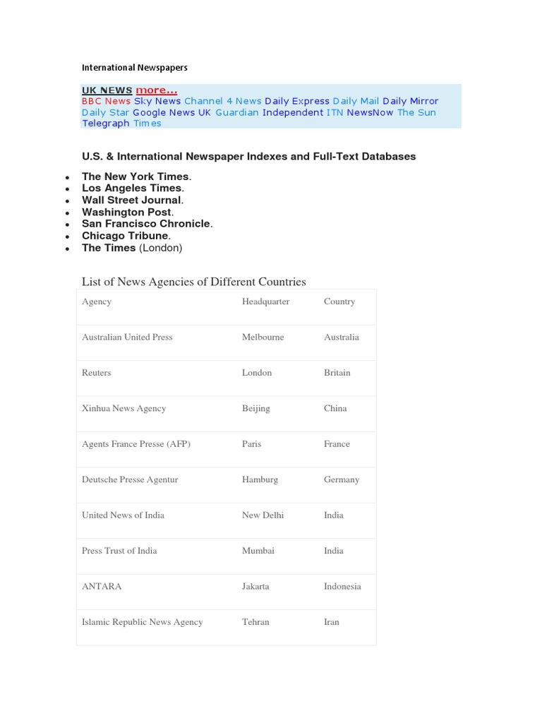 International News Agencies Overview | PDF