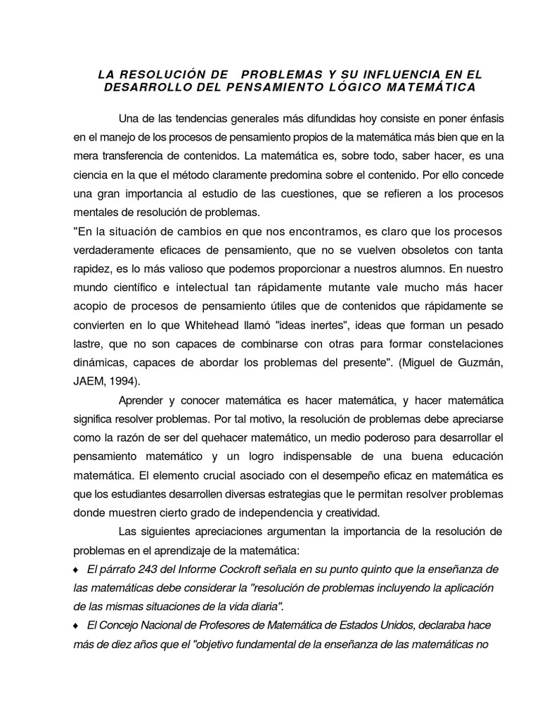 La Resolución de Problemas y Su Influencia en El Desarrollo Del ...