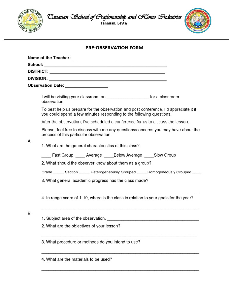 Pre Observation Conference | PDF | Applied Psychology | Teachers