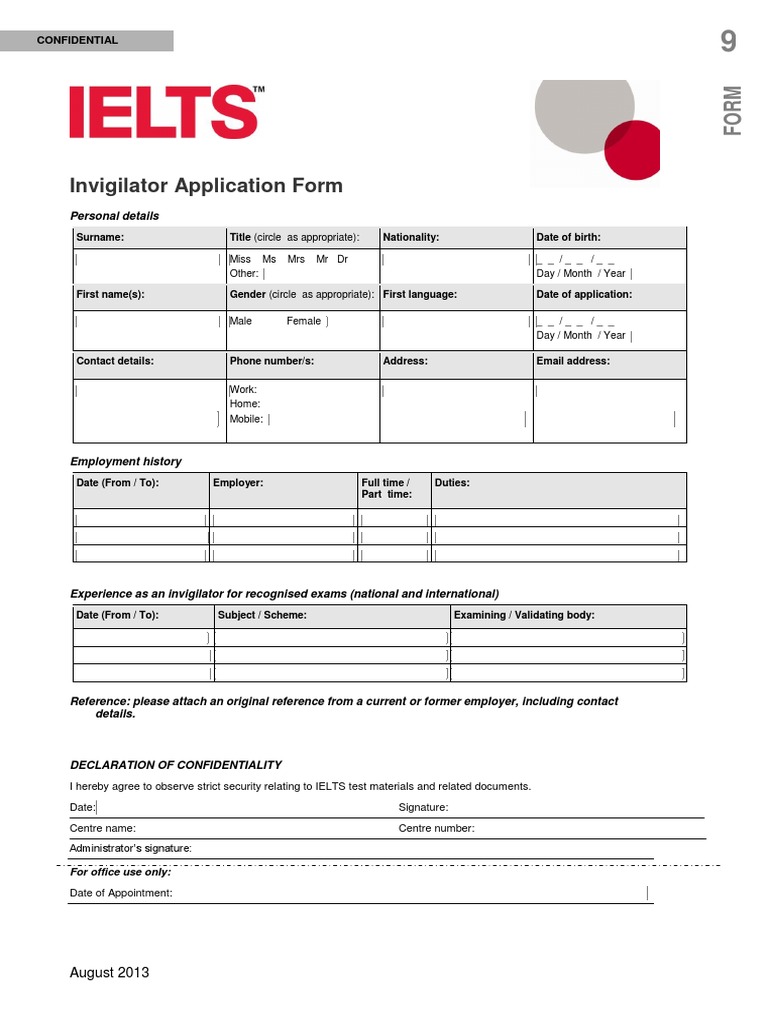 Invigilator Application Form: August 2013 | PDF