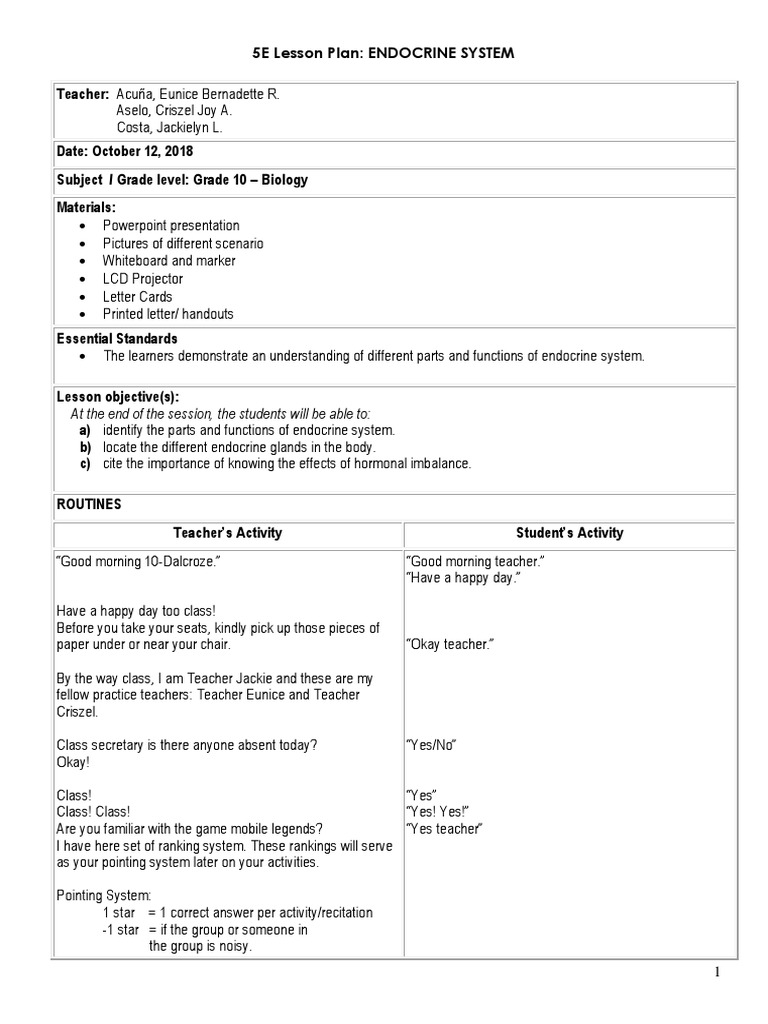 Endocrine-System-Lesson-Plan Final Na Final | PDF | Hormone | Human Body