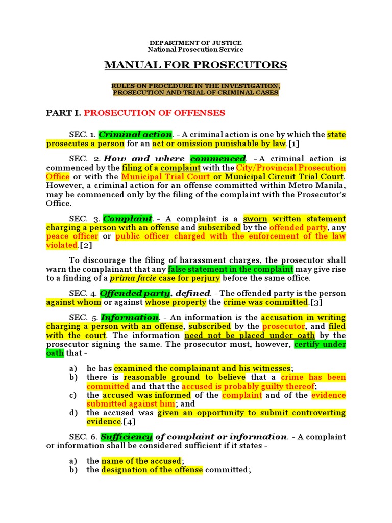 Procedural Guidelines for Prosecuting Criminal Cases: Rules on Filing ...
