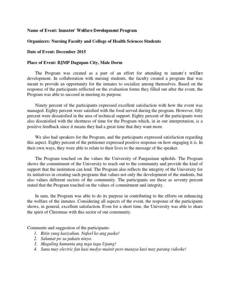 Name of Event: Inmates' Welfare Development Program Organizers: Nursing ...