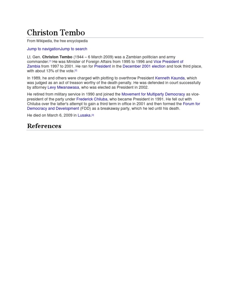 Christon Tembo: References | PDF
