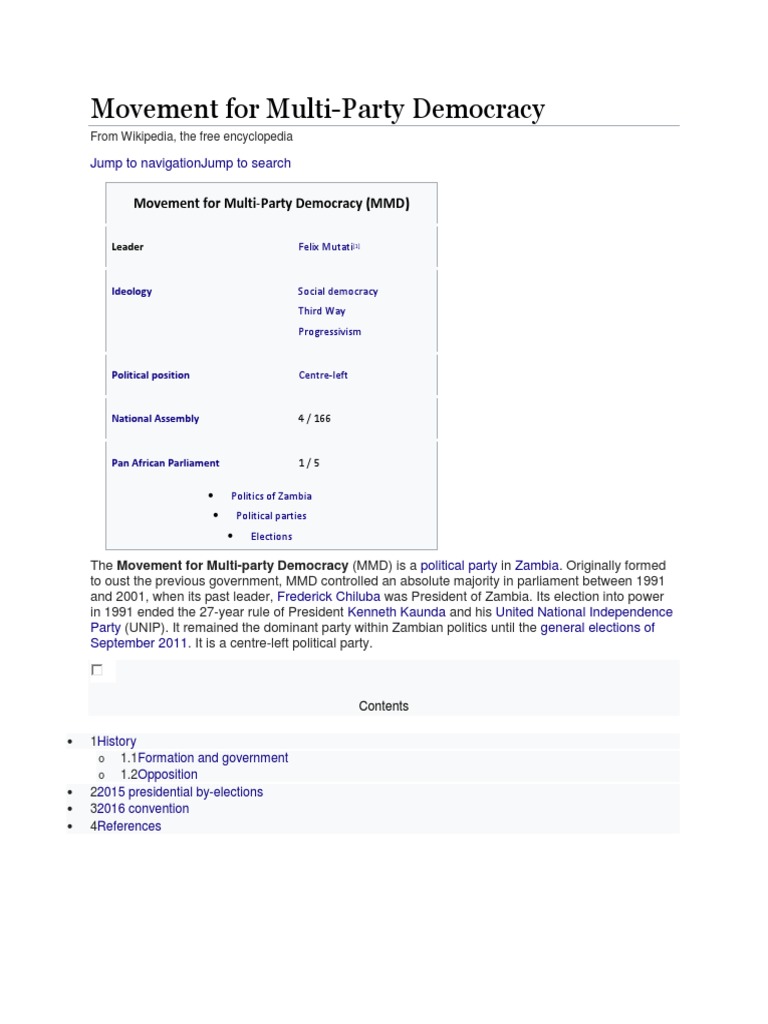 Movement For Multi-Party Democracy | PDF | Elections | Democracy