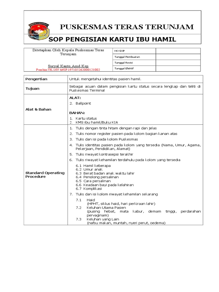 SOP Pengisian Kartu Ibu Hamil F | PDF