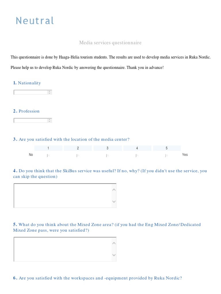 Media Services Questionnaire | PDF | Semiotics | Cognition