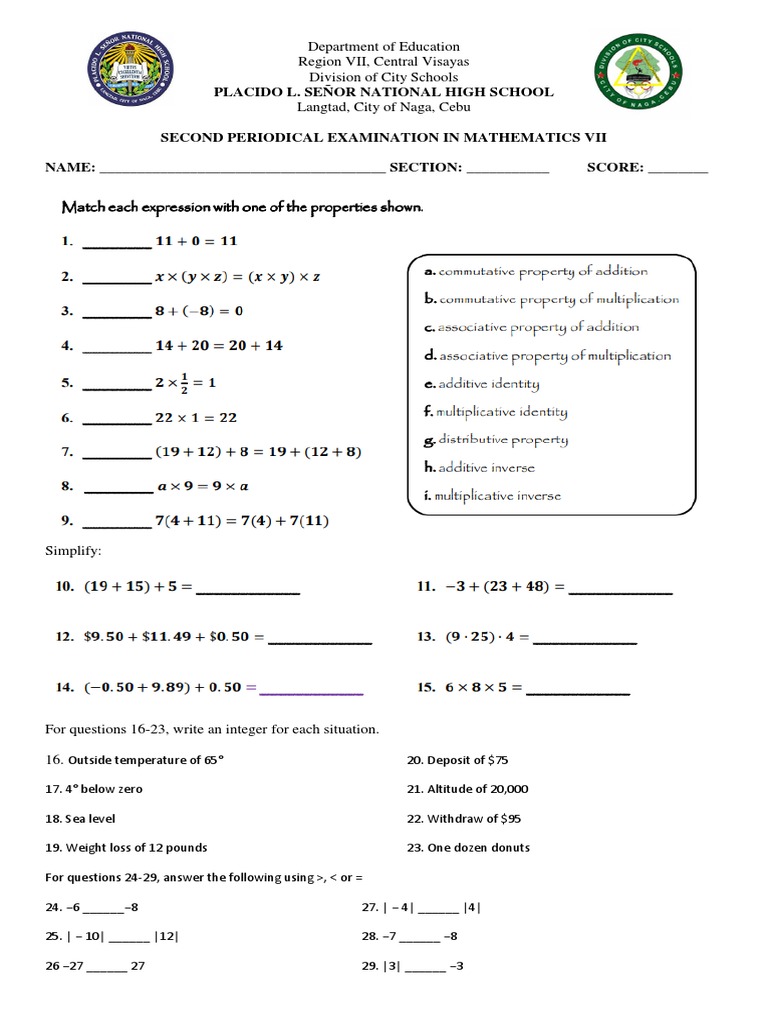 Math VII Second Periodical Exam Guide | PDF