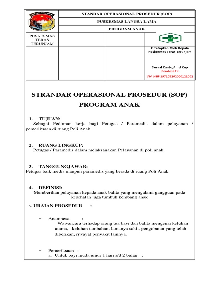 SOP Program Anak | PDF