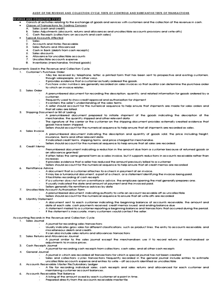 Audit of the Revenue and Collection Cycle | Debits And Credits | Invoice