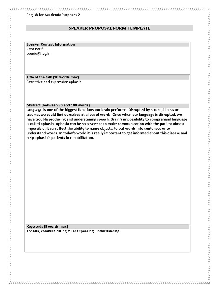 Speaker Proposal for Aphasia Talk | PDF
