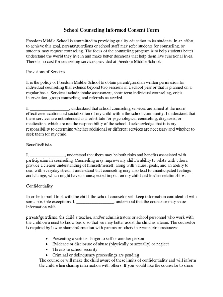 Informed Consent Form Counseling