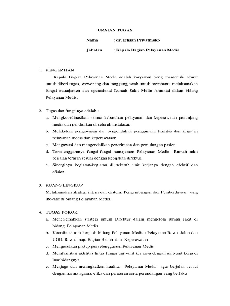Uraian Tugas Pelayanan Medis | PDF