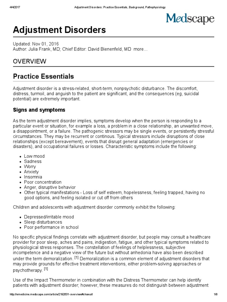 Adjustment Disorders - Medscape 2016 | PDF | Mental Disorder | Mood ...