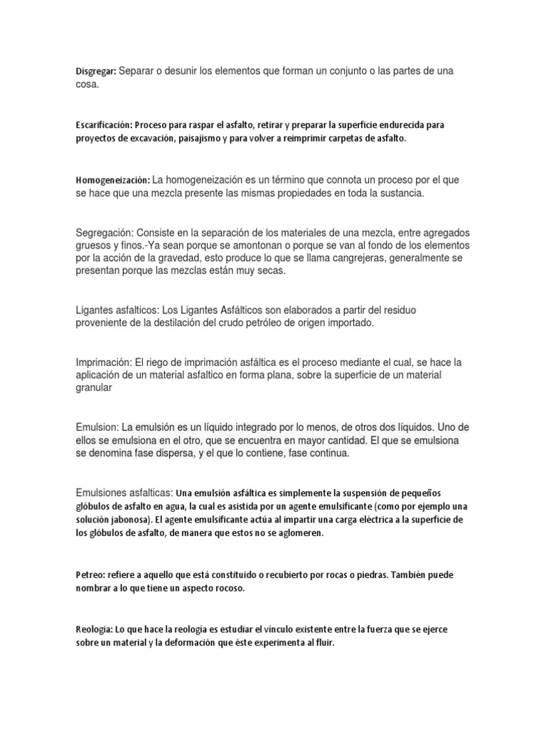 Definición y Proceso de Disgregar | PDF | Asfalto | Emulsión