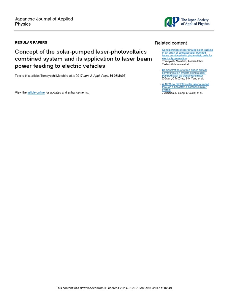 Concept of The Solar-Pumped Laser-Photovoltaics Combined System and Its ...