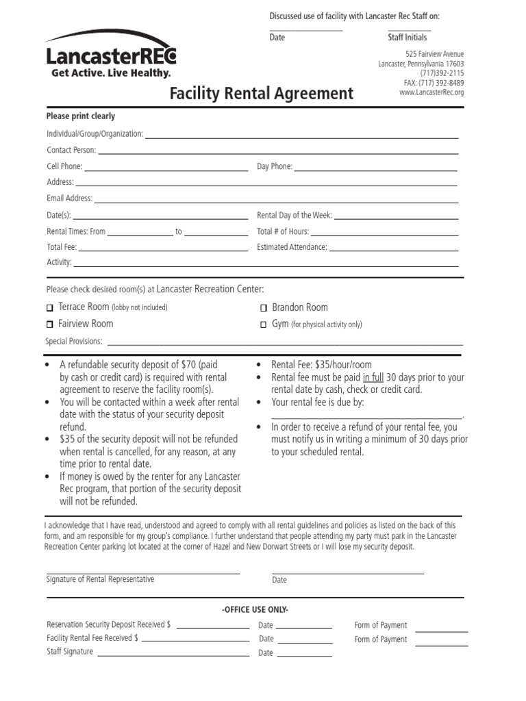 Facility Rental Agreement | PDF | Renting | Fee