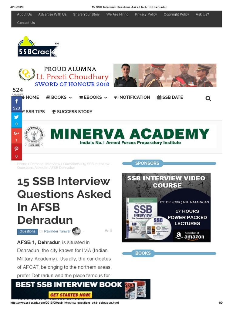 15 SSB Interview Questions Asked in AFSB Dehradun PDF | PDF