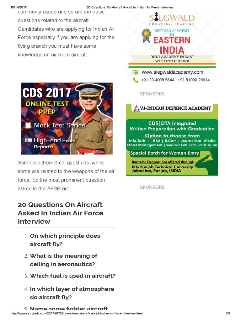 Key Aircraft Questions for IAF Interviews | PDF | Aviation | Aeronautics