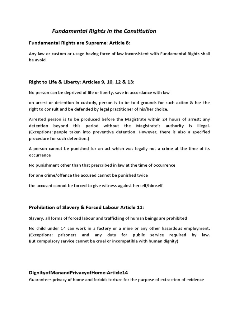 Fundamental Rights in The Constitution | PDF | Arrest | Law And Economics