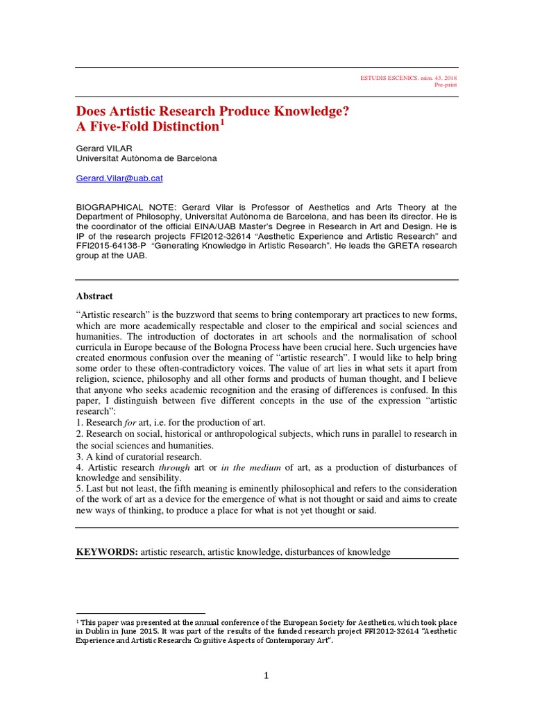 Artistic Research: Knowledge Distinction | PDF | Epistemology ...