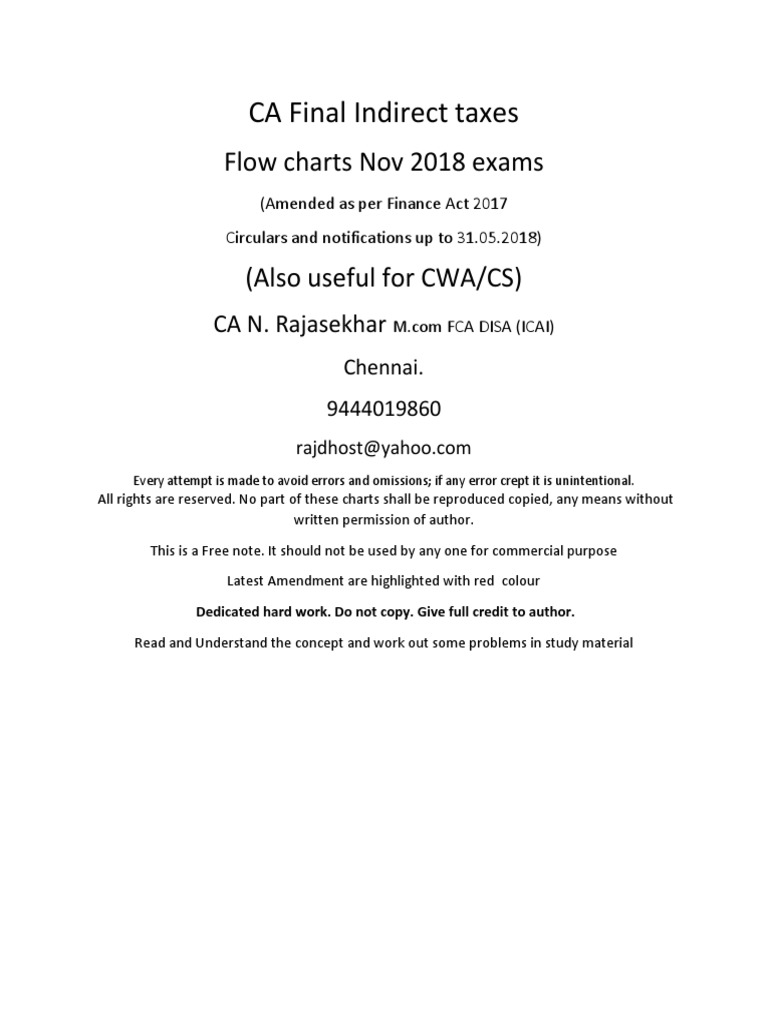 CA Final GST and Customs Flow Charts Nov 2018 | PDF | Value Added Tax | Taxes
