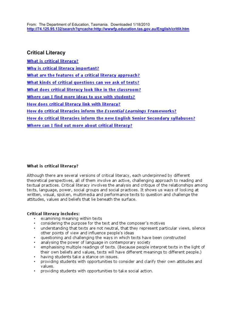Critical Literacy Material | PDF | Literacy | Learning
