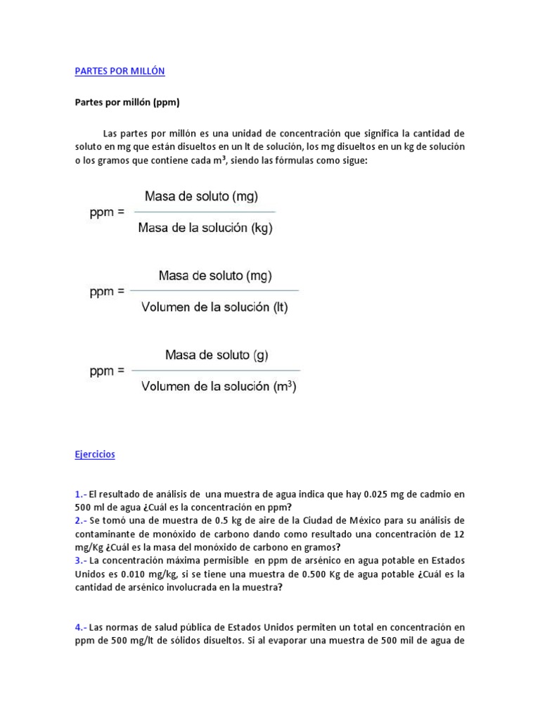 Ejercicios sobre Partes por Millón (ppm) | PDF | Tecnología