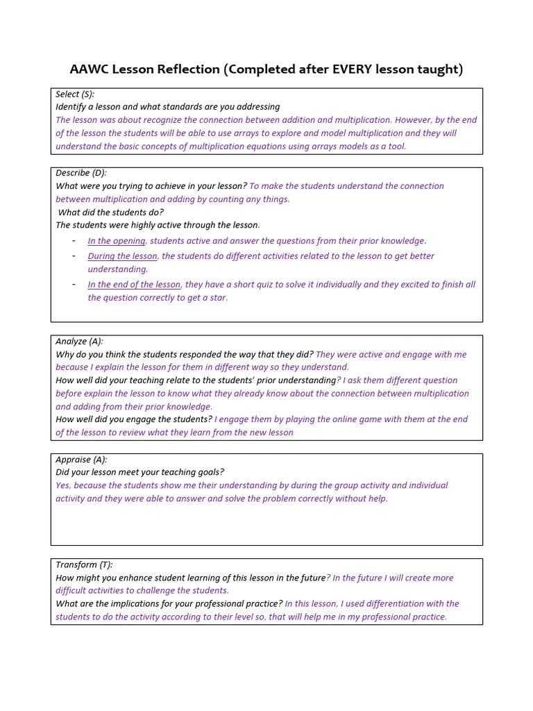 Reflection For Lesson 1 | PDF