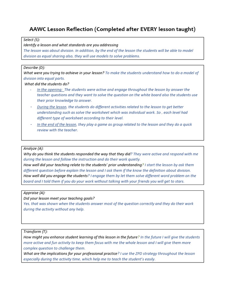 Reflection For Lesson 3 | PDF