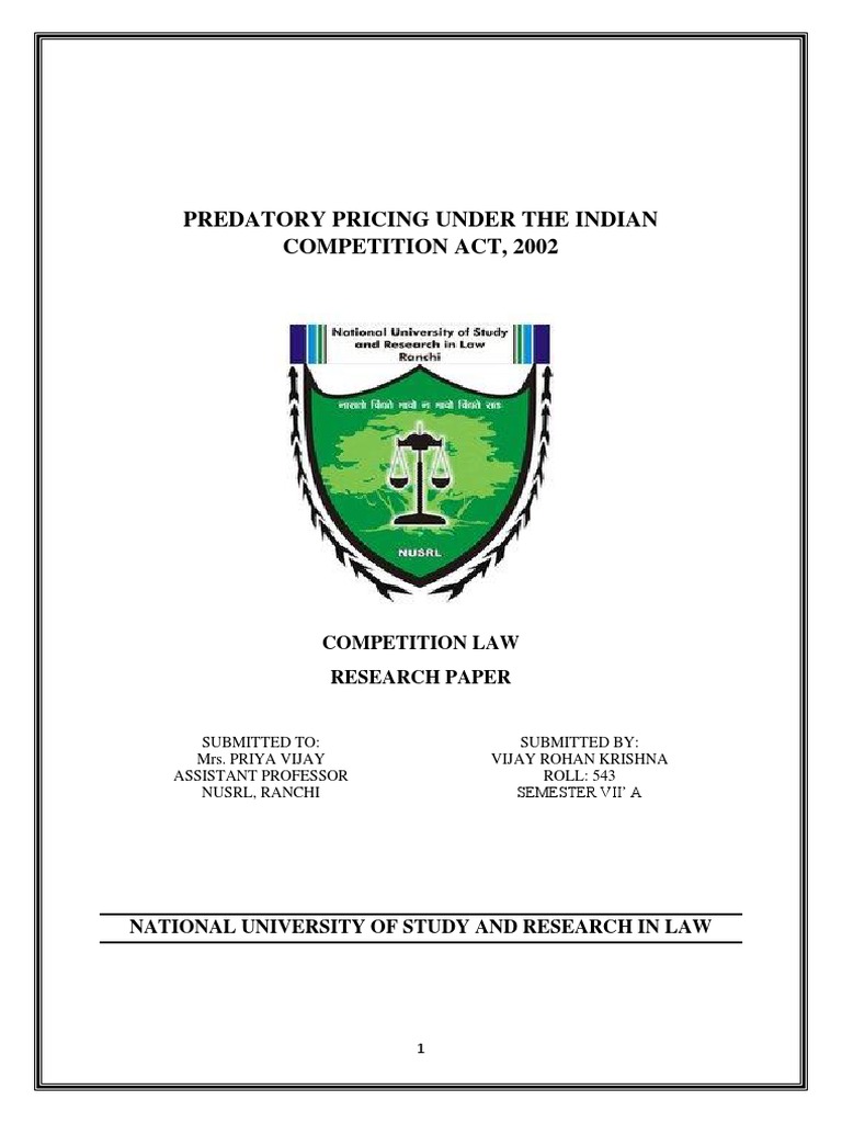 Predatory Pricing in India | PDF | Monopoly | Competition